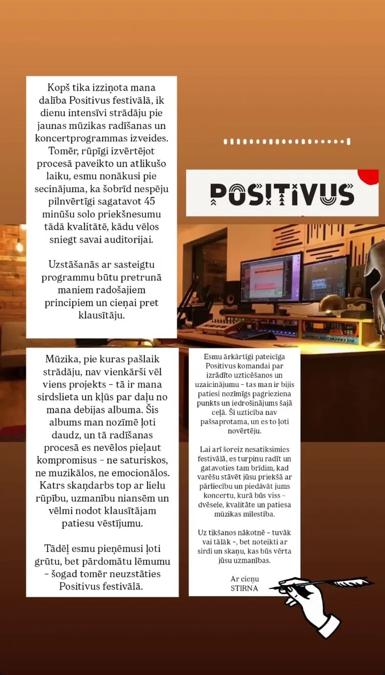 STIRNA paziņo, ka tomēr nepiedalīsies "Positivus" festivālā