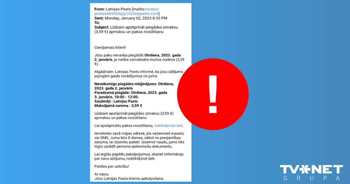 Uzdodoties par "Latvijas Pastu", krāpnieki izsūta ziņas iedzīvotājiem